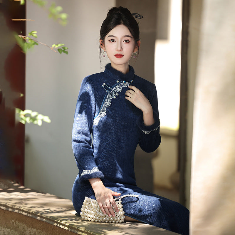 Women's Qipao Zhuniao 竹鸟 Asian Thicken Dress Chinese Modern Hanfu Clot ...