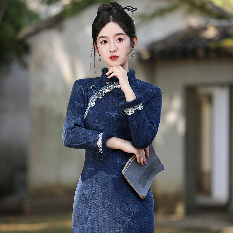 Women's Qipao Zhuniao 竹鸟 Asian Thicken Dress Chinese Modern Hanfu Clot ...