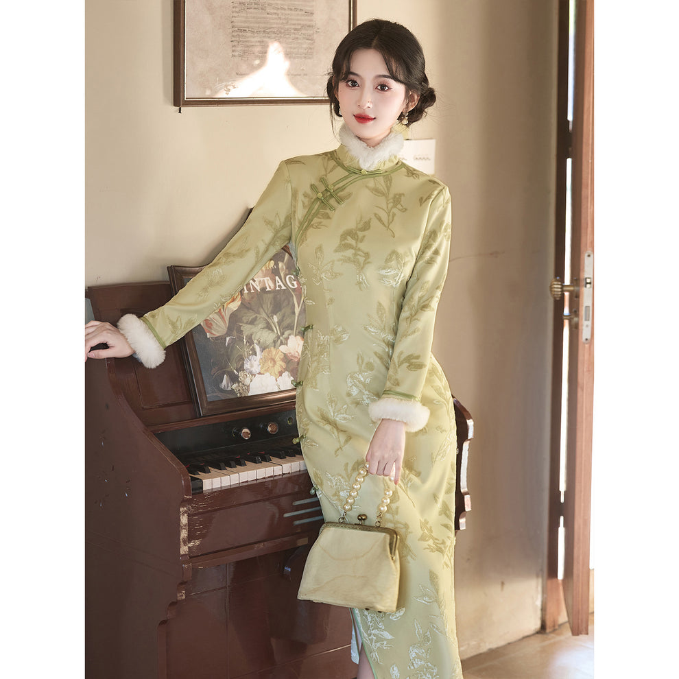 Women's Qipao Shuangbian 双边 Asian Thicken Dress Chinese Modern Hanfu C ...